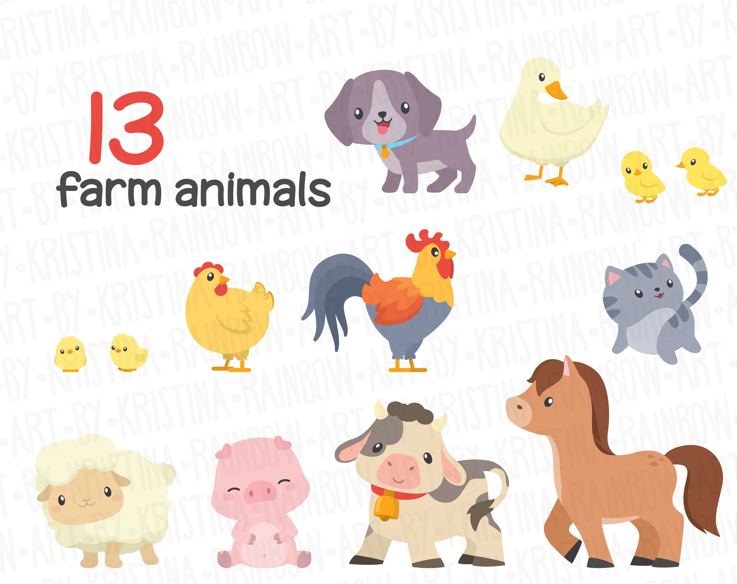 Farm Animals Clipart, Digital Download, Printable Clip Art Nursery Art ...