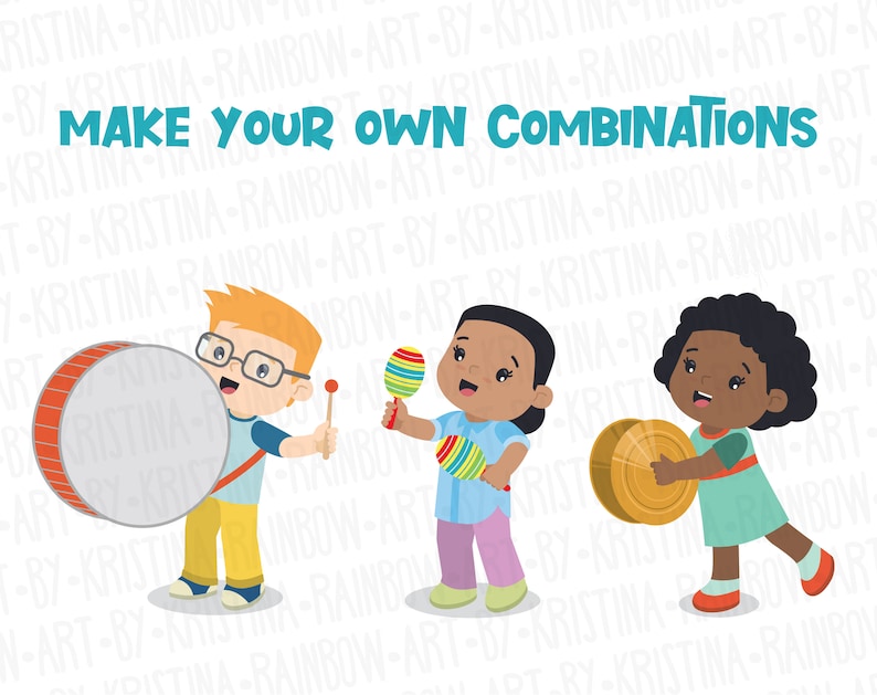 Multi-ethnic Children Music Clip Art: School Band Bundle (digital ...