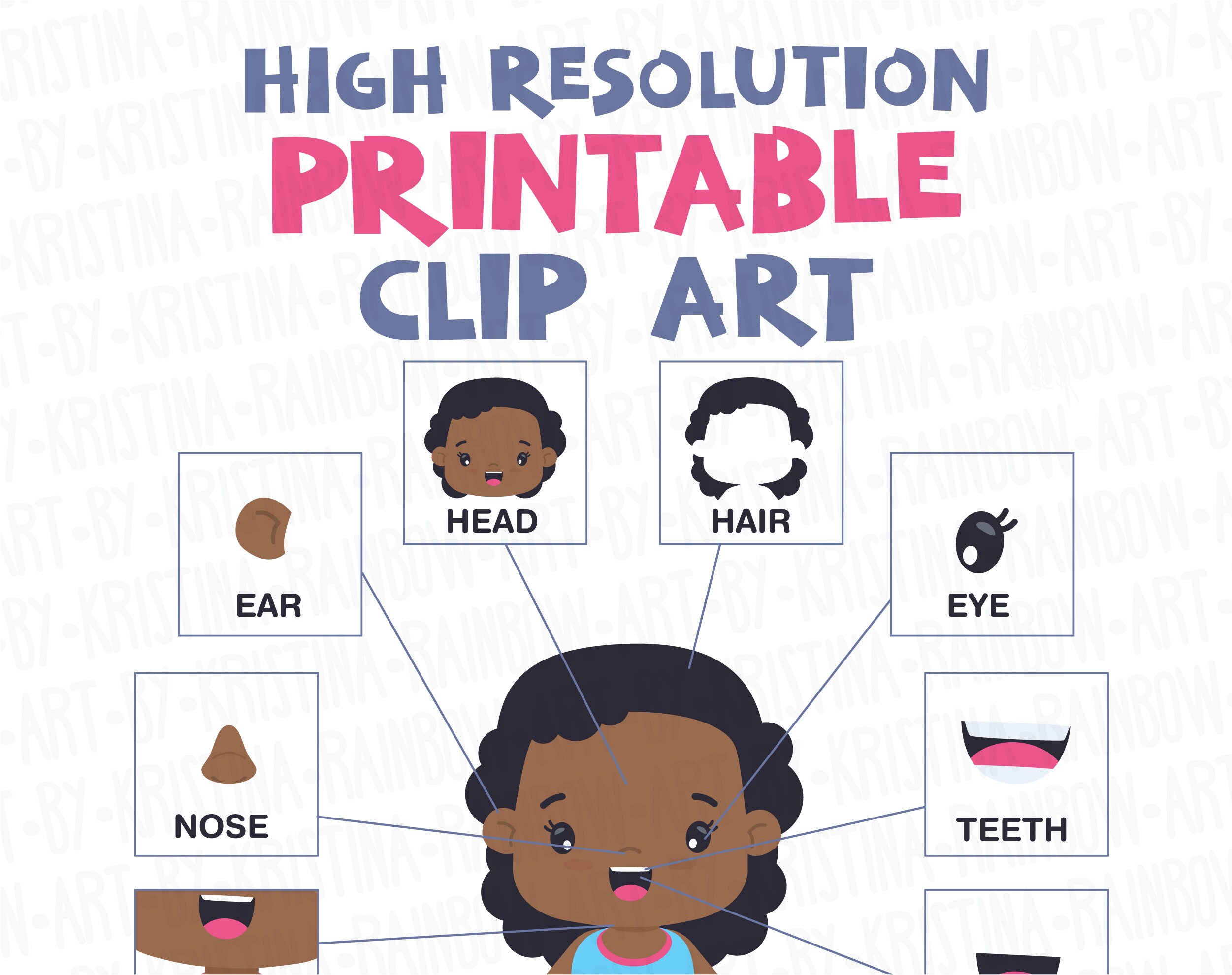 African American Boy and Girl Body Parts Clip Art,visual Scheme ...