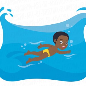 Multiethnic Children Swimming and Diving Clip Art,summer by the Sea ...