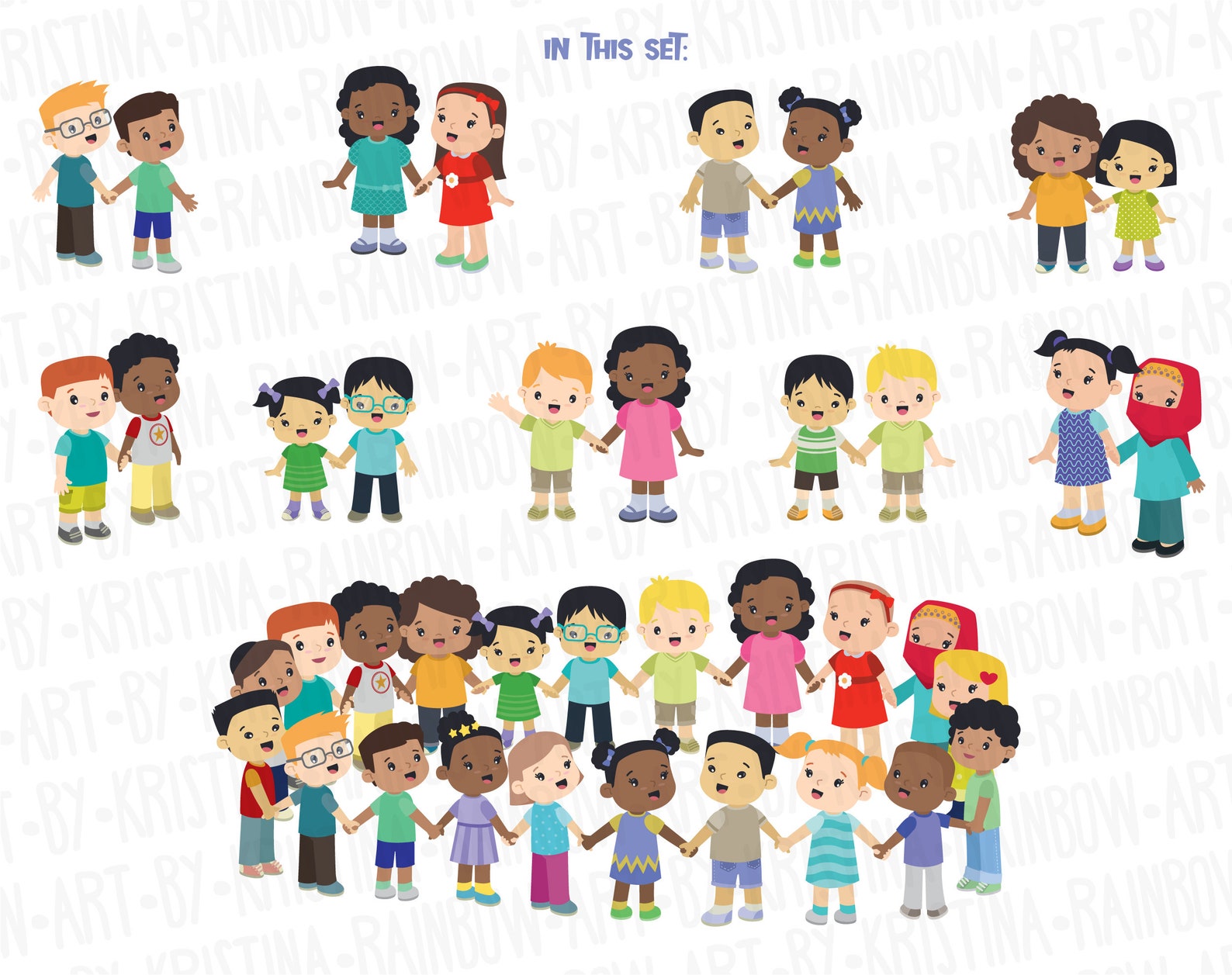 Multi Ethnic Children Holding Hands in Circle Clip Art, School, Happy ...