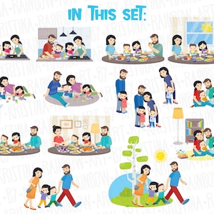 Happy Family Clip Art, Family Dinner, Family Playing, Family Hugging ...