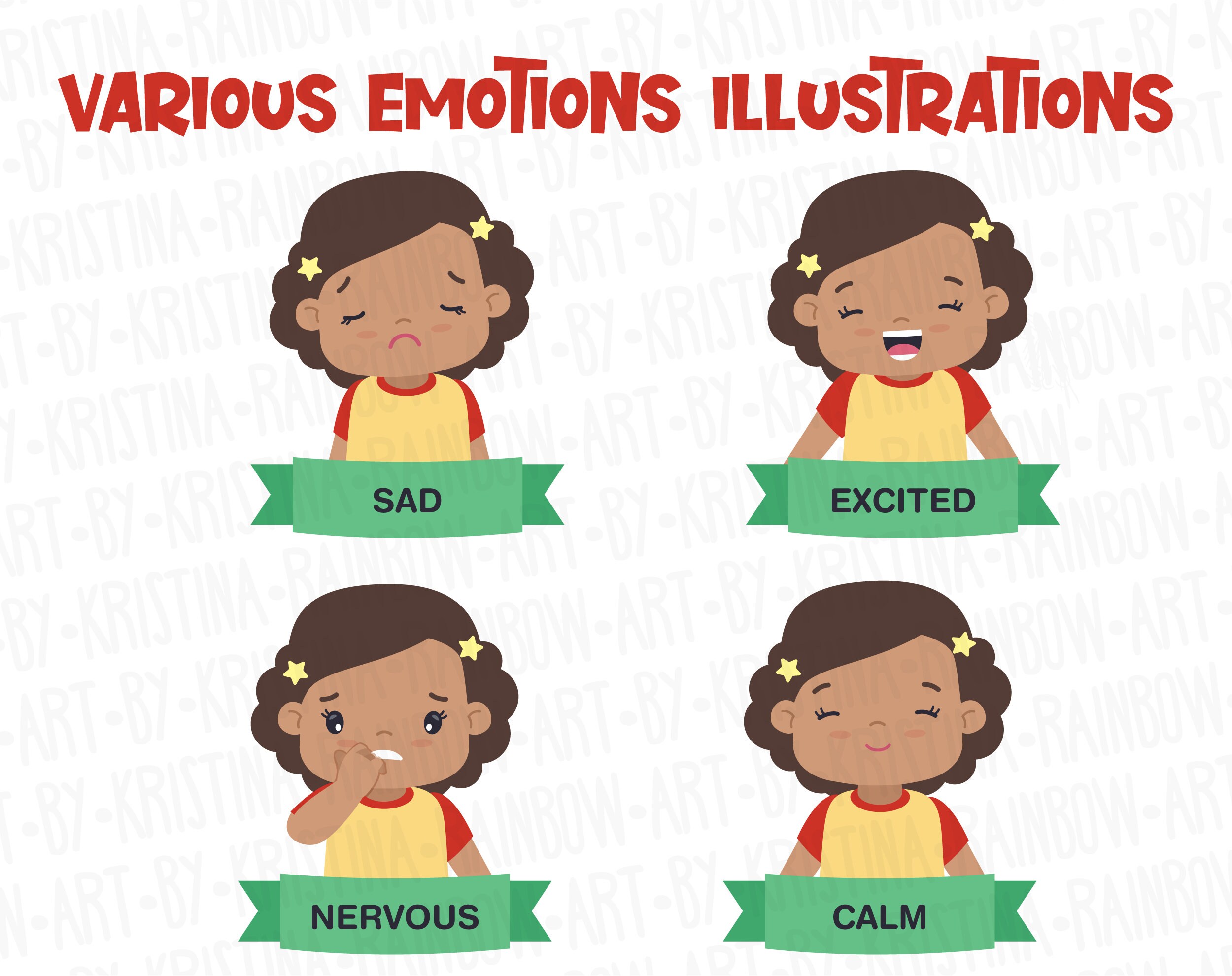 Latino American Girl Emotions Clip Art Kids Expression - Etsy