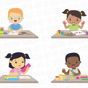 Multi Ethnic Children Making Art Clip Art, Learning Illustration ...