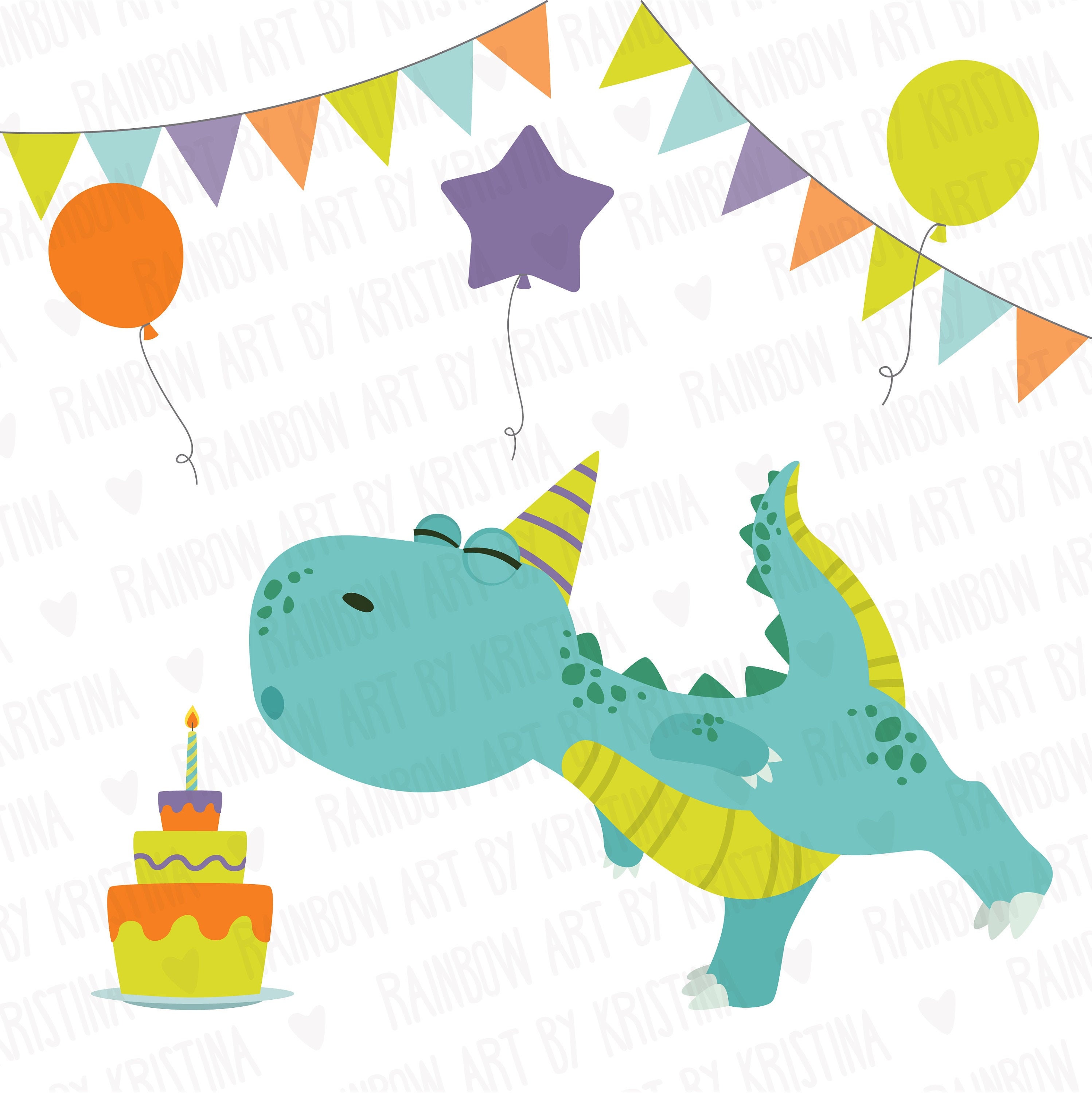 Fun Dinosaur T Rex Birthday Design Set, Baby Shower Clip Art, Children ...
