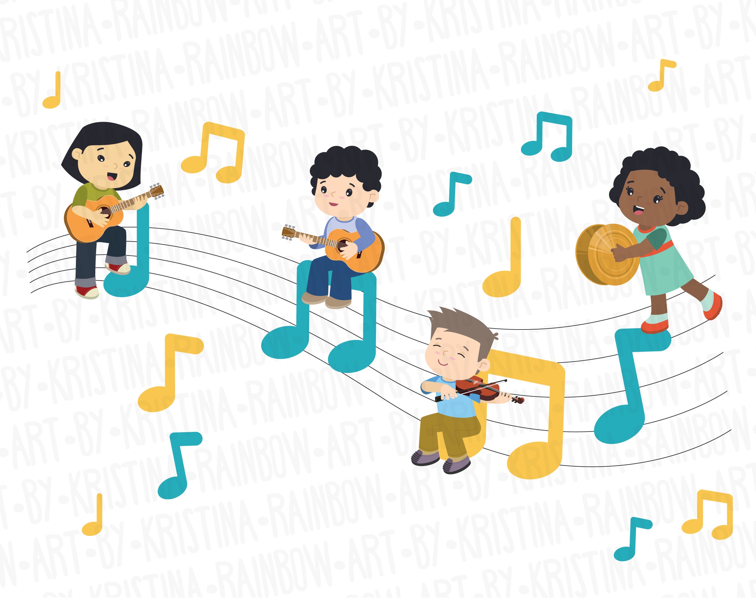 30% Offmega Set Multi-ethnic Children Playing Music Clip Art,bundle Set ...