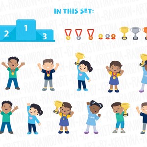 Kids Victory Stand Clip Art: Multi-ethnic Medalists (digital Download ...