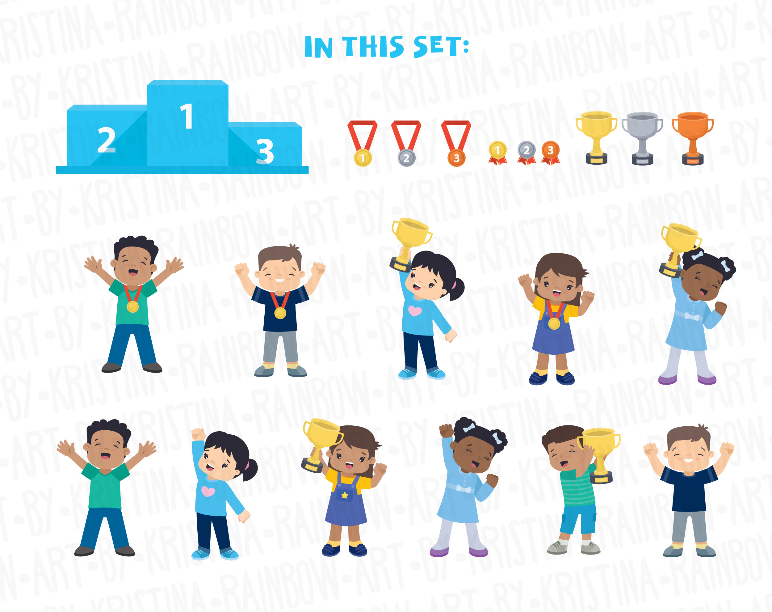 Children With Medals, Victory Stand, Sports Pedestal, Medalists Kids ...