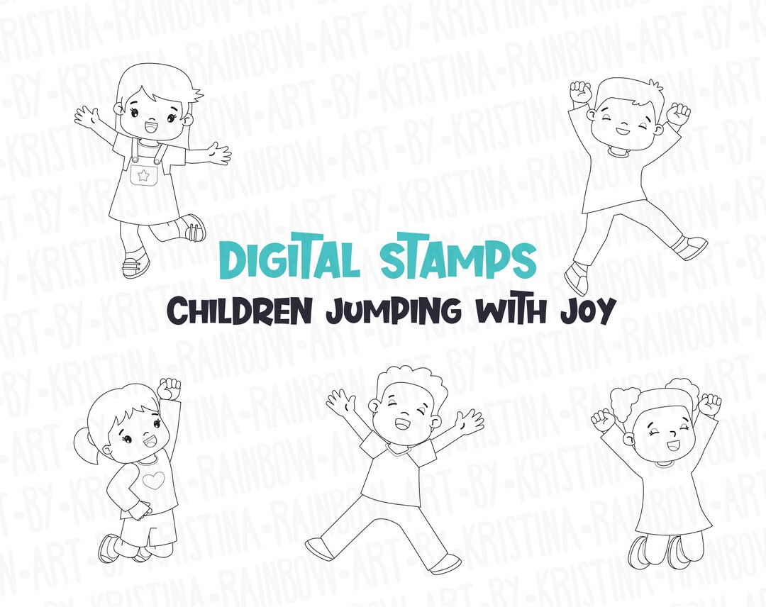Children Jumping With Joy Black and White DIGITAL STAMPS, Victory ...