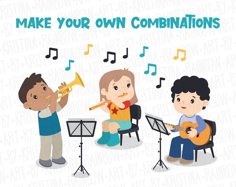 Multi-ethnic Children Music Clip Art: School Band Bundle (digital ...