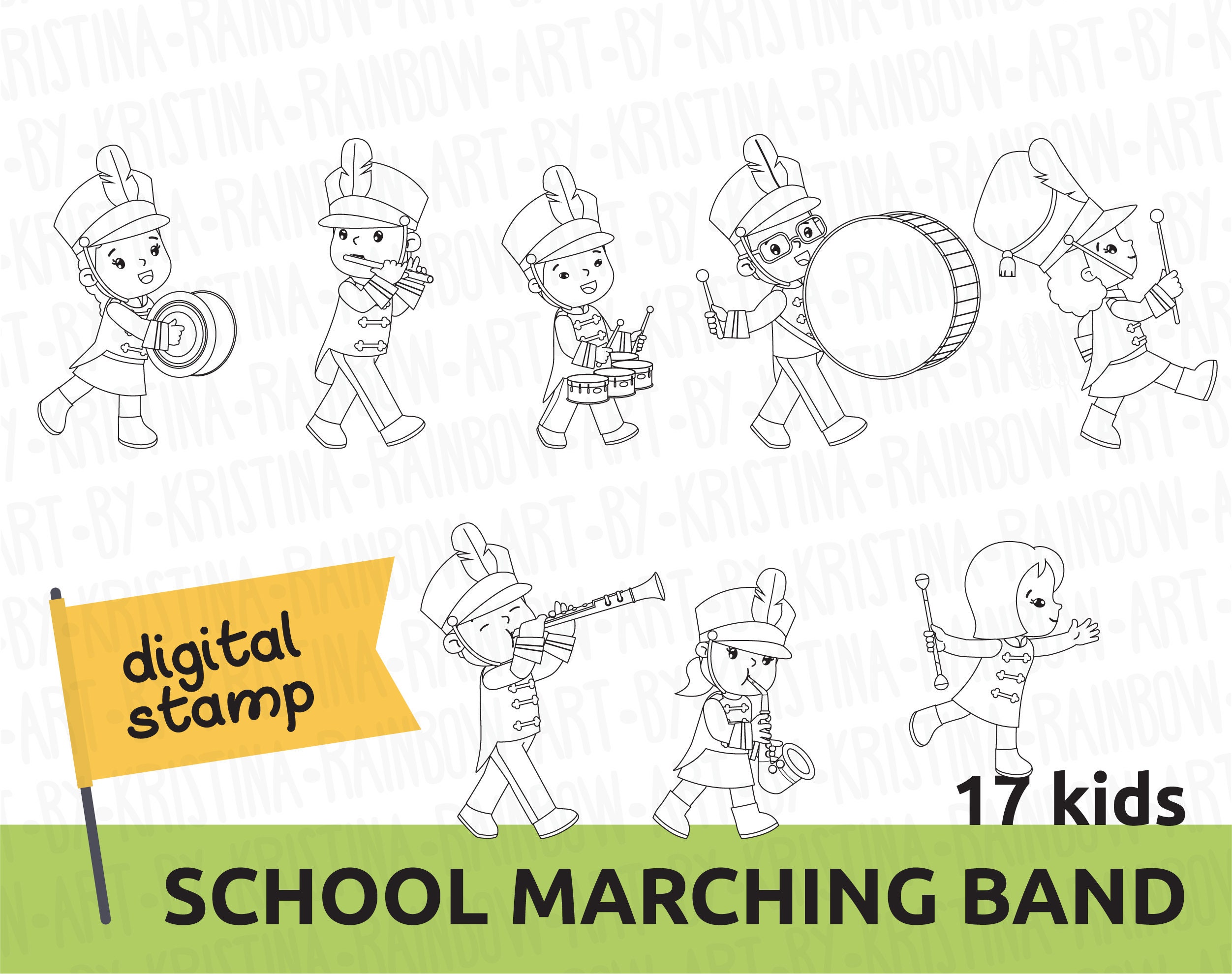 Multi-ethnic Children School Marching Band Digital Stamp,clip Art ...