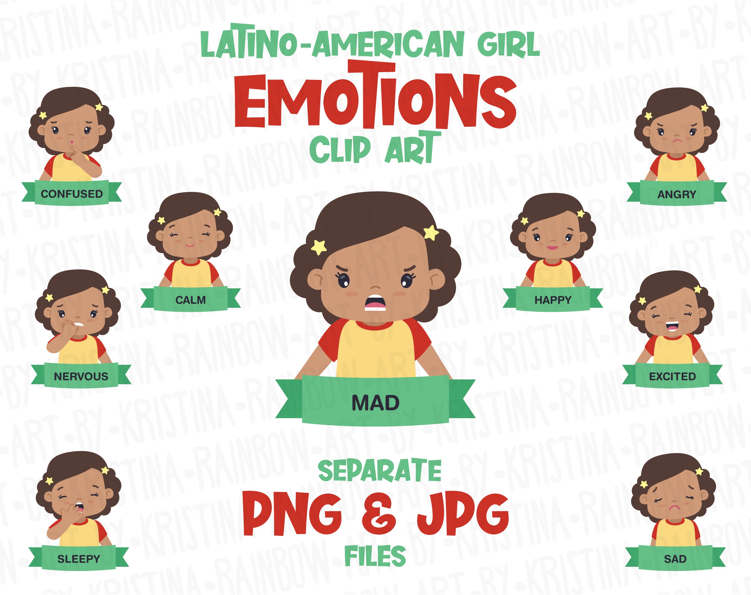 Latino American Girl Emotions Clip Art Kids Expression - Etsy