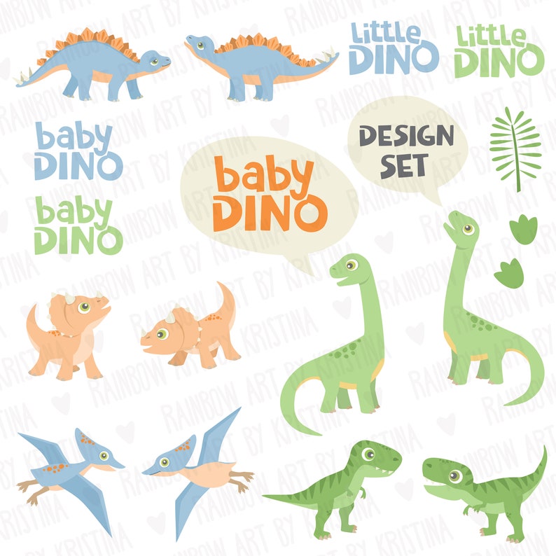 Cute Little Pastel Color Dinosaurs Design Set/baby Dino Clipart ...
