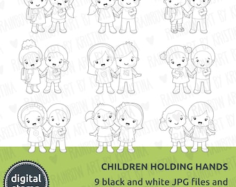 Digital Stamp School Children Black and White Clip Art | Etsy