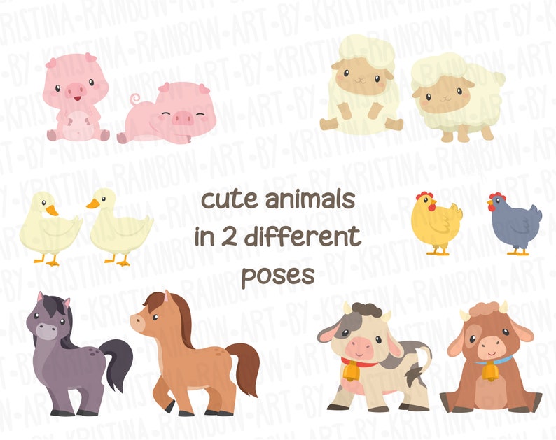 Cute Farm Animals Clipartdigital Downloadprintable Clip - Etsy
