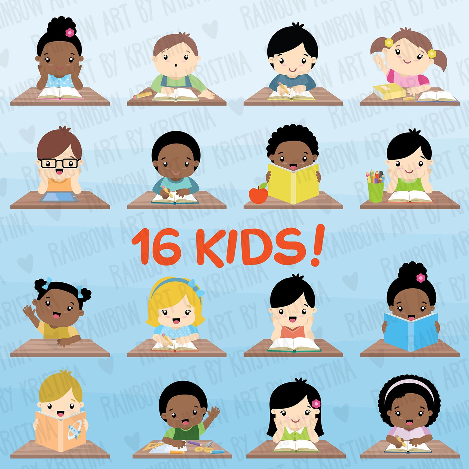 50%OFF School Kids at Work Clip Art/stationery/stickers Clipart/teacher ...