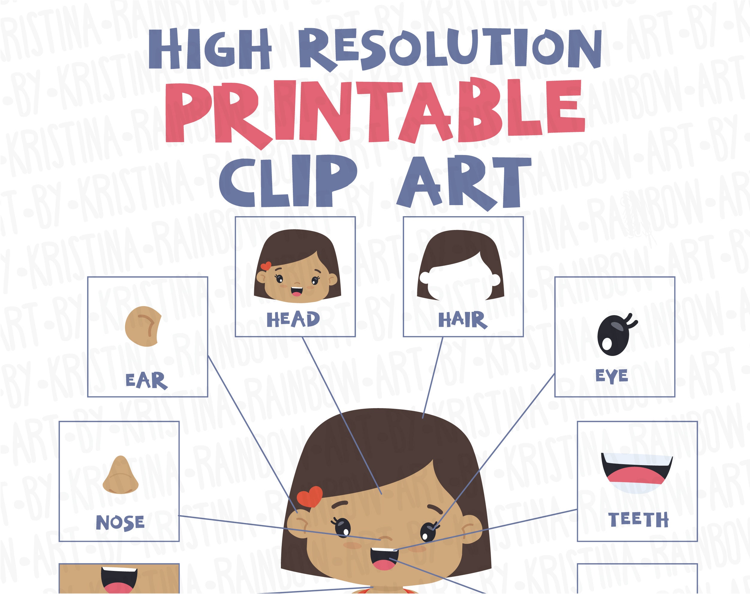 Dark Skin Boy and Girl Body Parts Clip Art, Visual Scheme Illustration ...