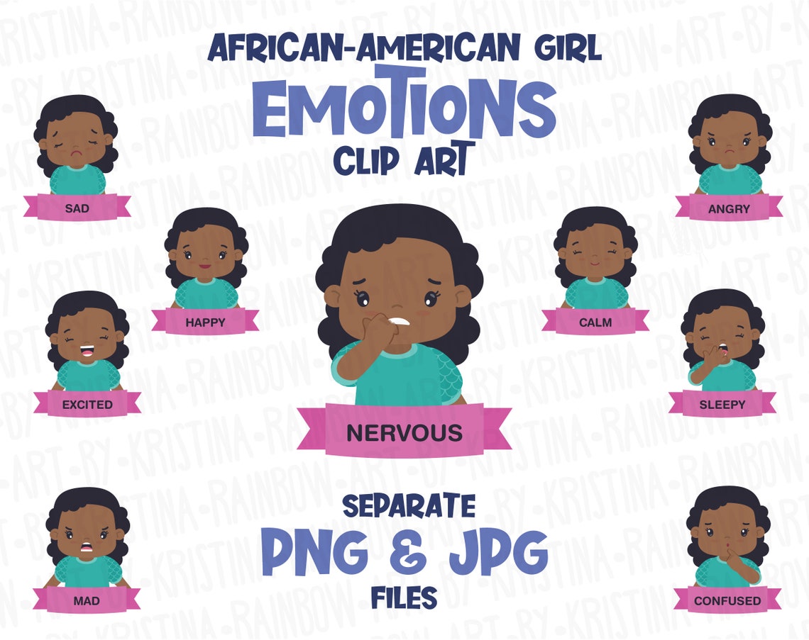 African American Girl Emotions Clip Art, Kids Expressions, Teachers Aid ...
