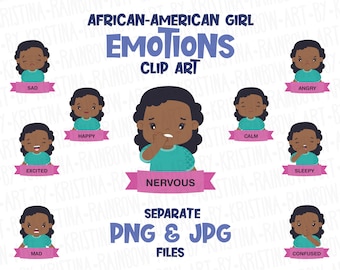 African American Boy Emotions Clip Art Kids Expressions | Etsy