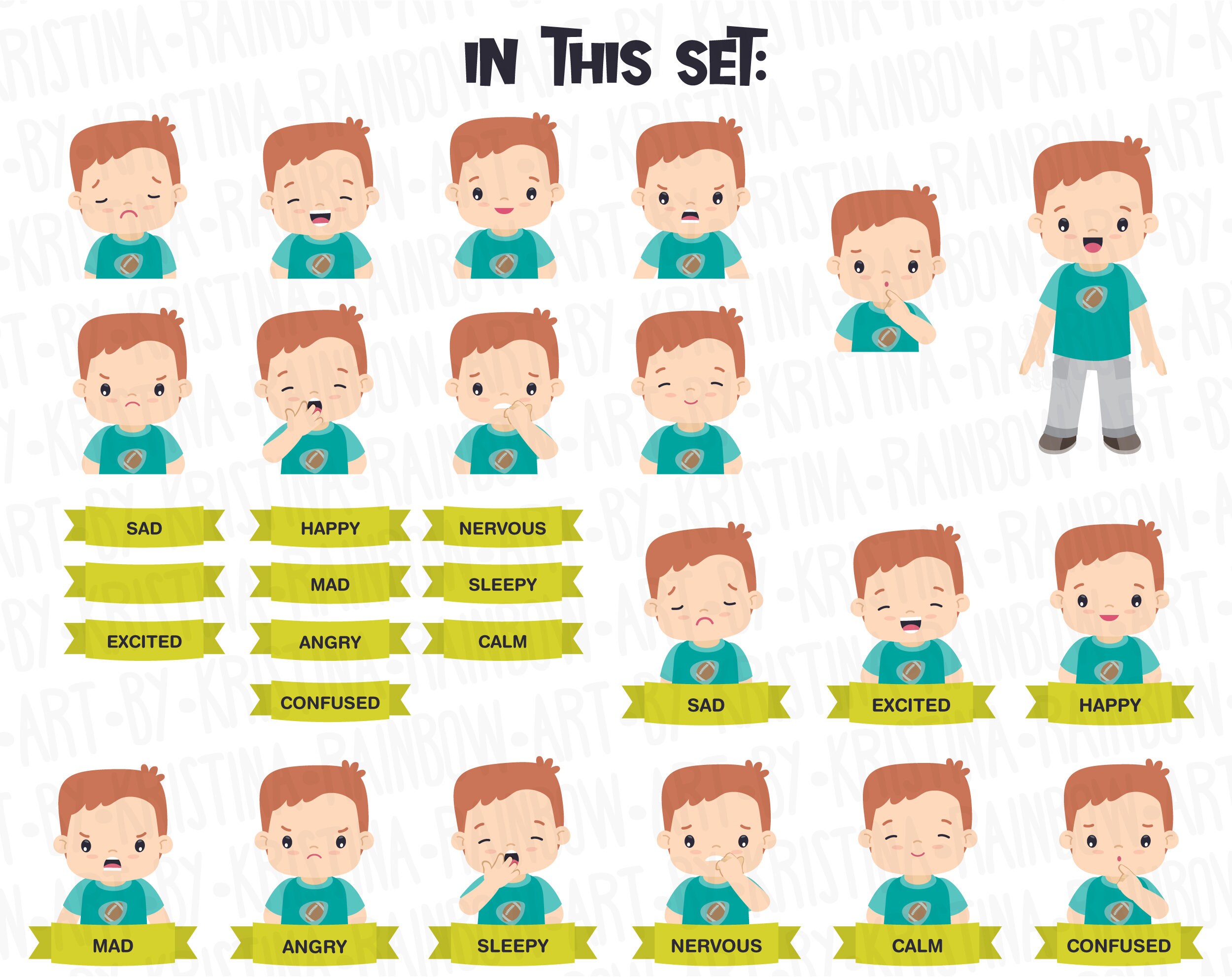 Light Skin Little Boy Emotions Clip Art, Kids Expression, Teachers Aid ...