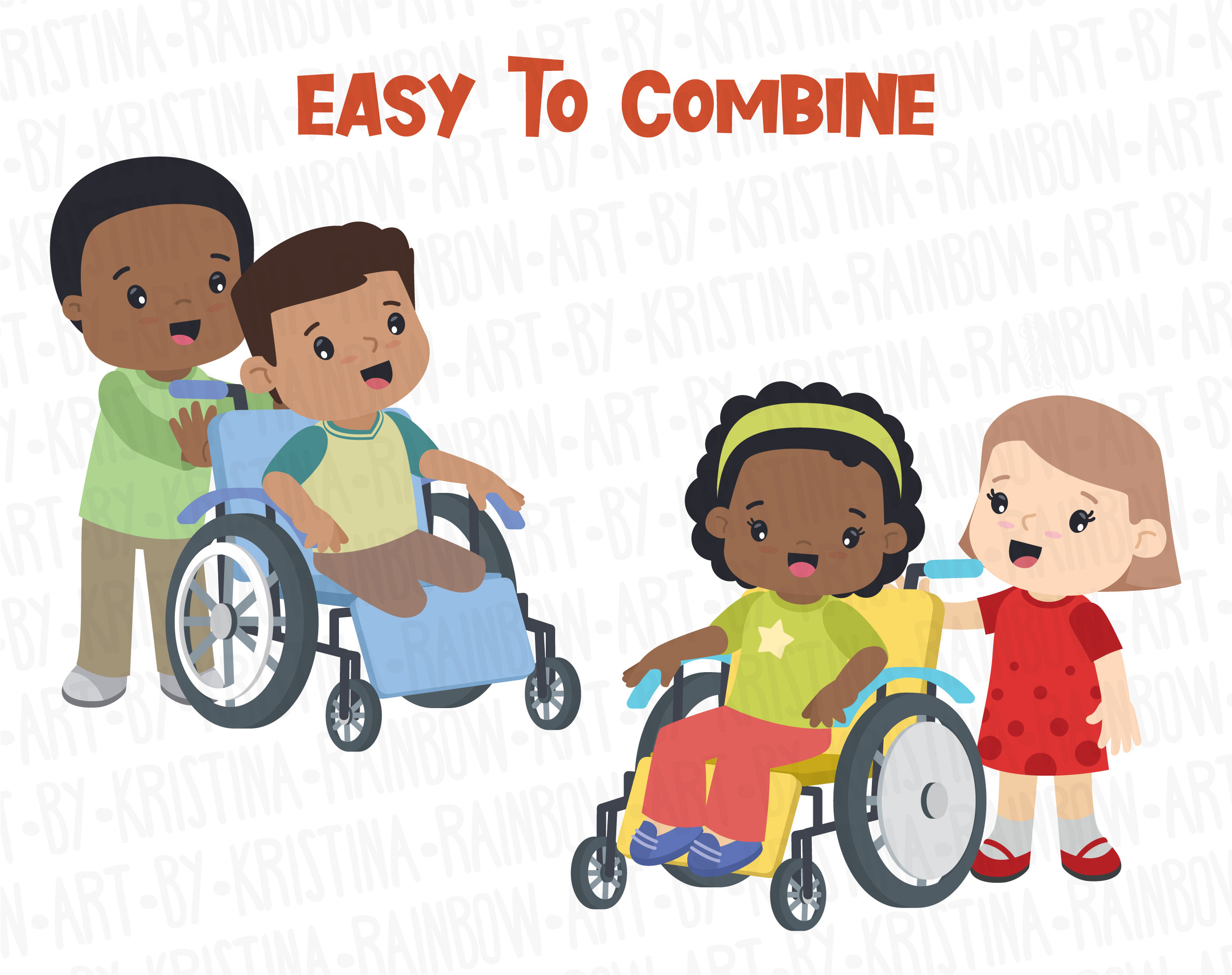 Multi Ethnic Children with Disability Clip Art Caring Kids Children in ...