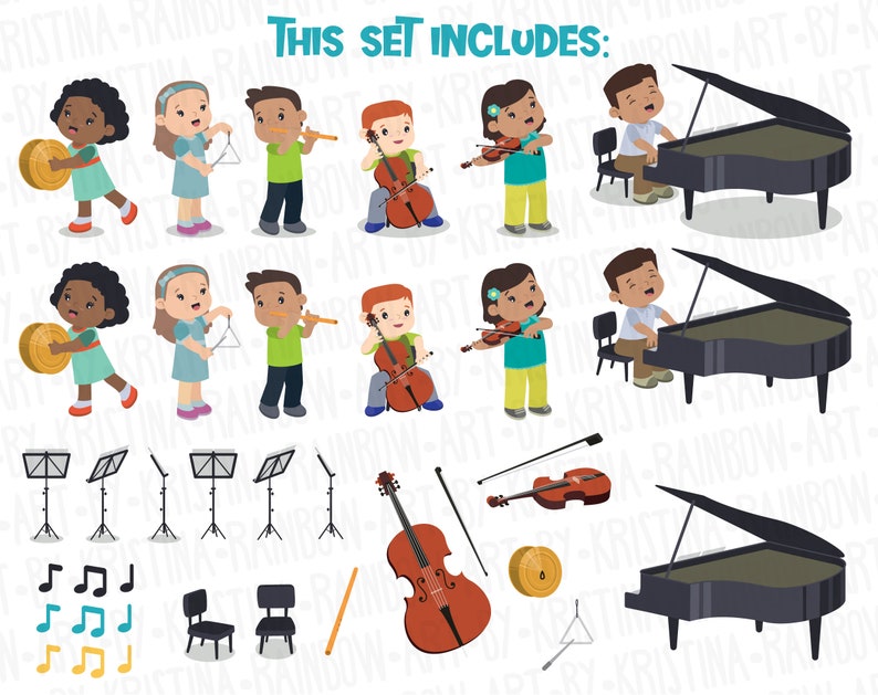 Multi-ethnic Children Playing Classical Music Clip Art, School Band ...