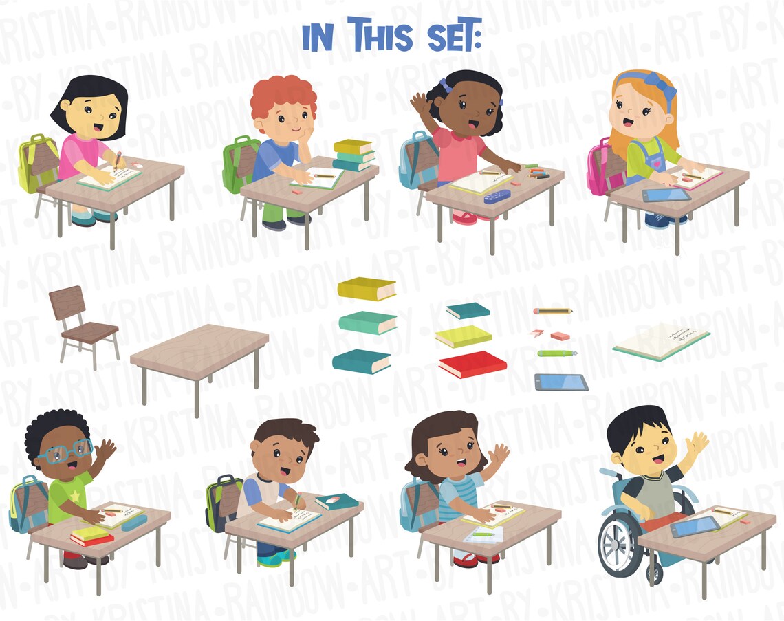 School Children With Face Masks Clip Art Back to School | Etsy