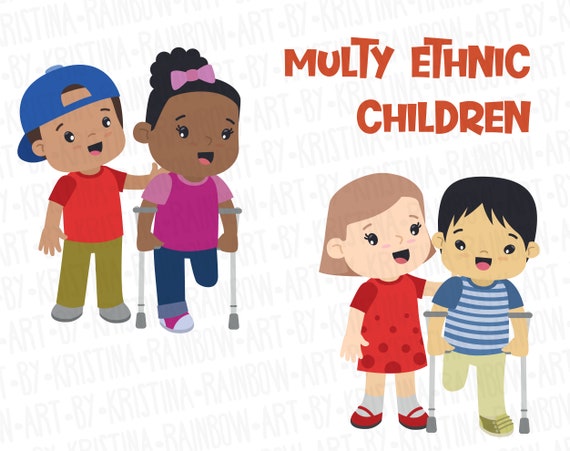 Multi Ethnic Children with Disability Clip Art Caring Kids Children in ...