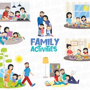 Happy Family Clip Art, Family Dinner, Family Playing, Family Hugging ...