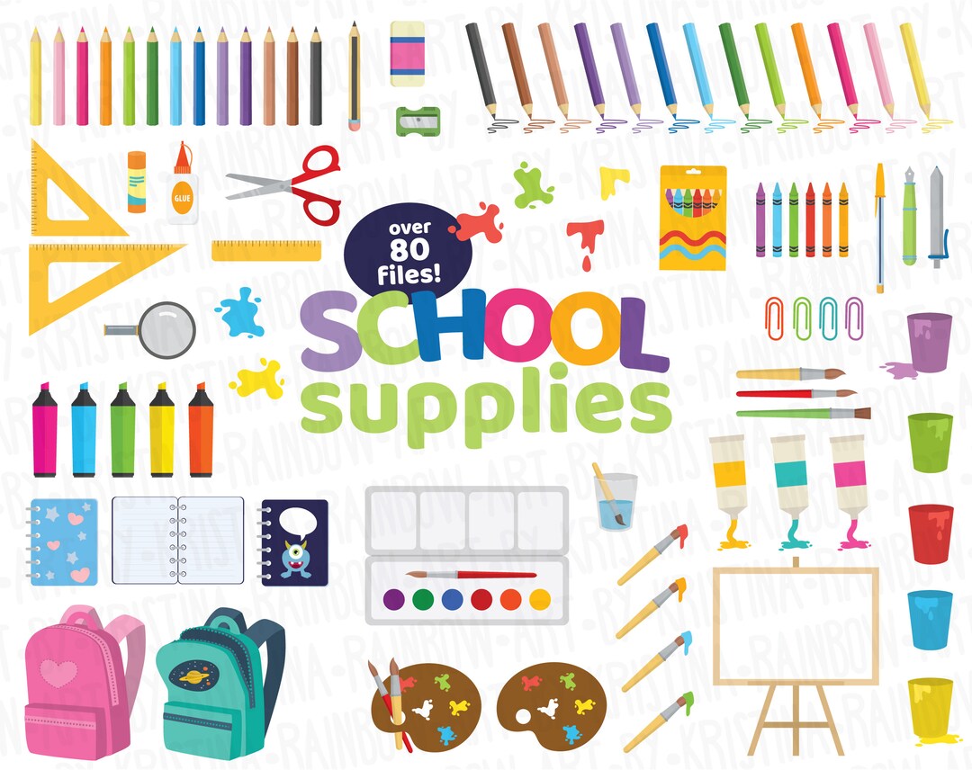 30% OFF! School Supplies Clip Art, Art and Crafts, Backpack ...