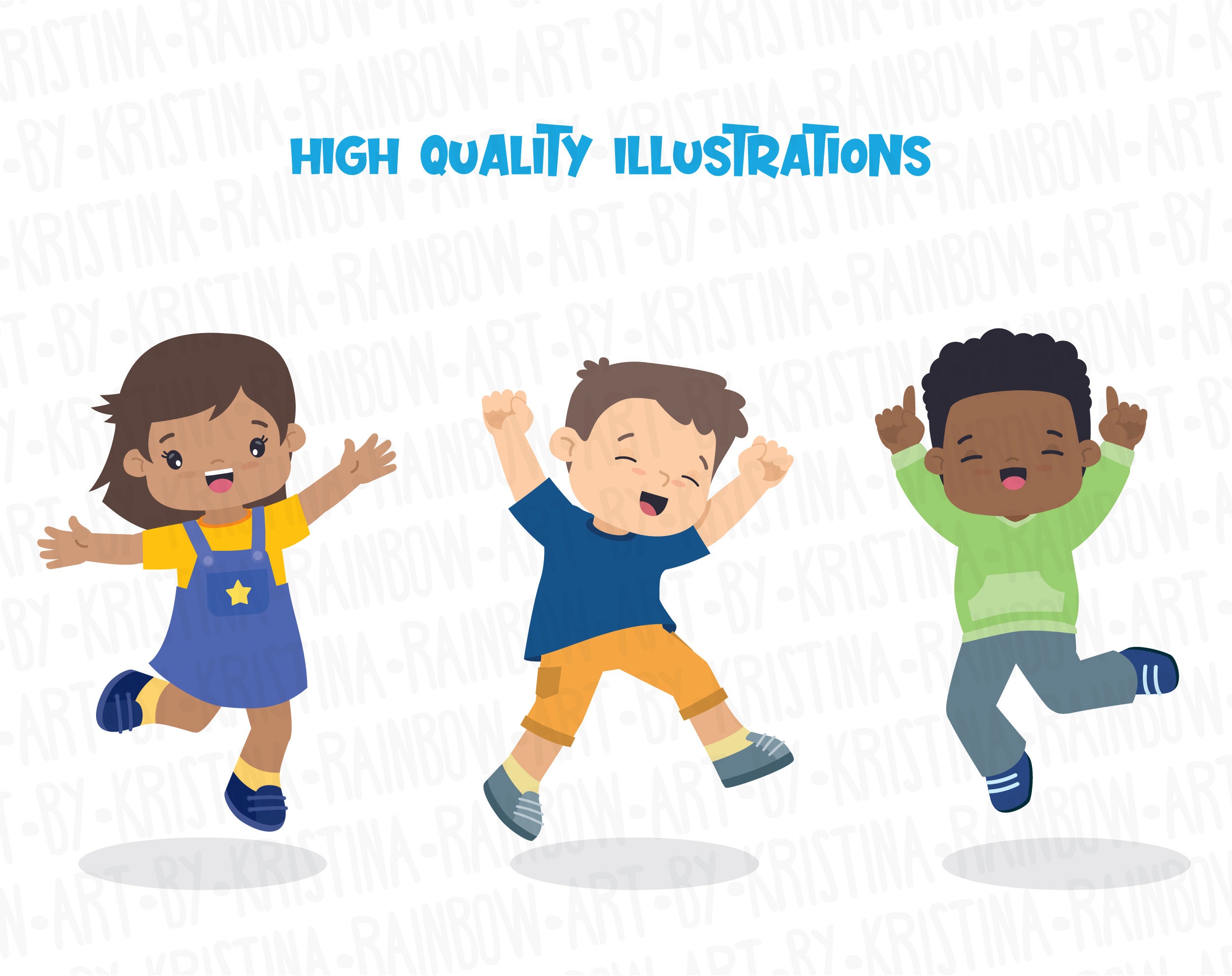 Multi Ethnic Children Jumping With Joy, Clip Art, Caring Kids, Happy ...