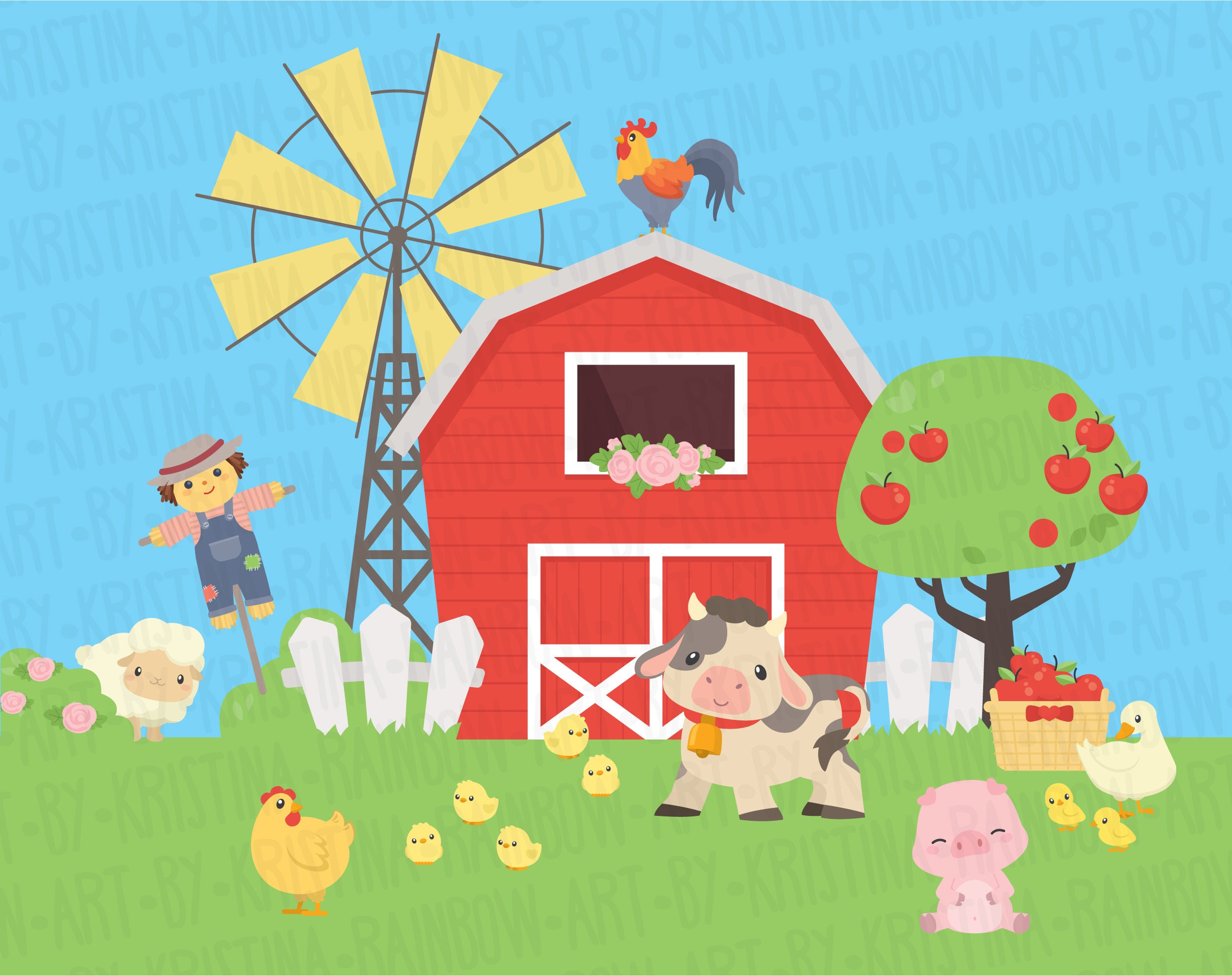 Farm Animals Clipart, Digital Download, Printable Clip Art Nursery Art ...