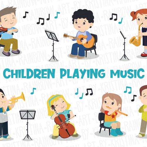 Band Instruments Clip Art Kids Playing Music Clipart Cute - Etsy
