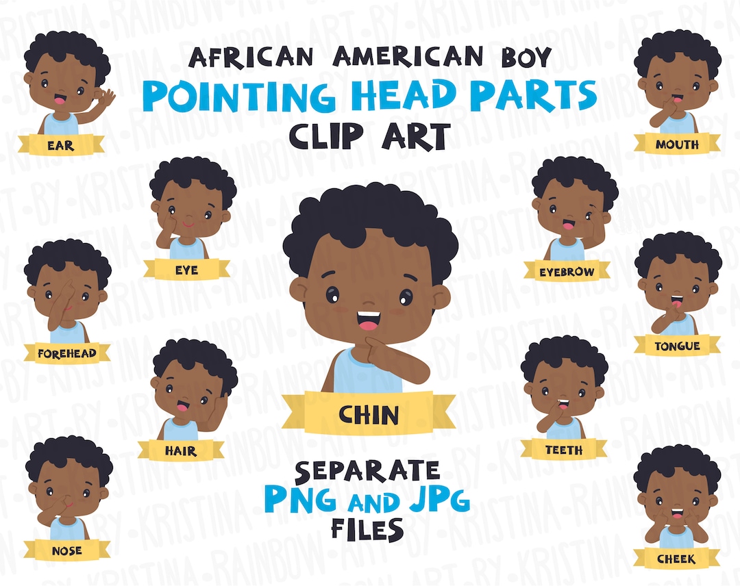 African American Boy Head Parts Clip Art: Anatomy Illustration (PNG ...