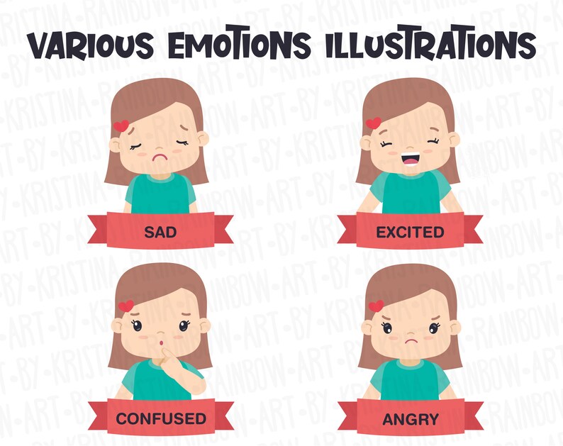 Light Skin Little Girl Emotions Clip Art, Kids Expression, Teachers Aid ...