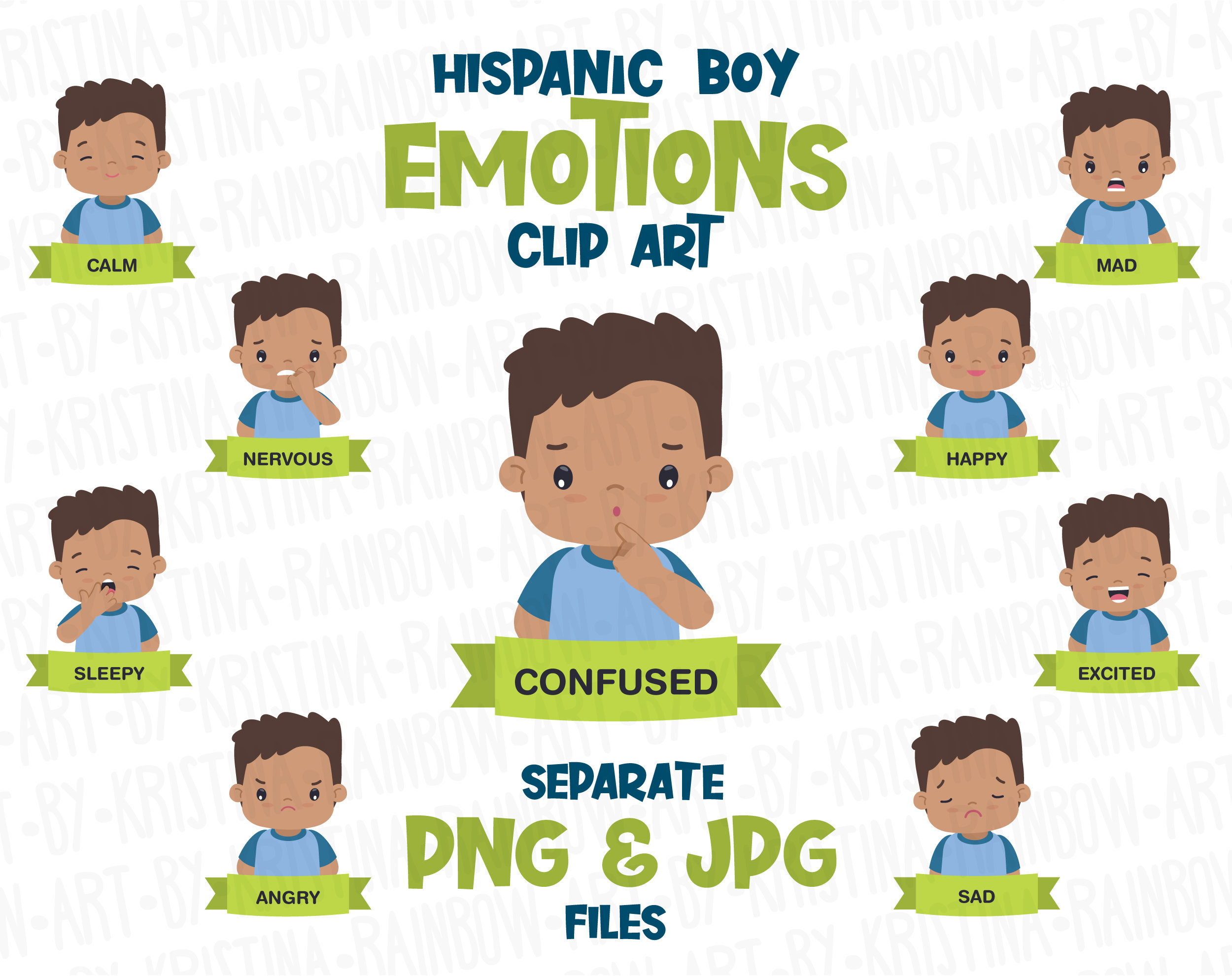 Hispanic Boy Emotions Clip Art Kids Expressions Teachers - Etsy Australia