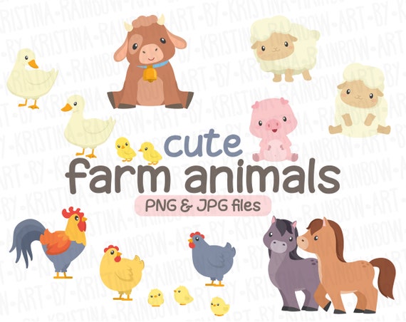 Cute Farm Animals Clipartdigital Downloadprintable Clip - Etsy
