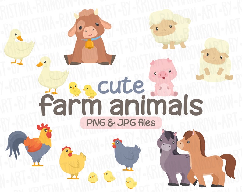 Cute Farm Animals Clipartdigital Downloadprintable Clip - Etsy