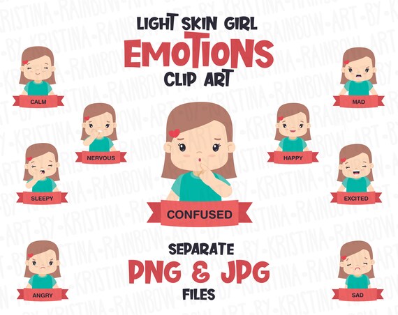 Light Skin Little Girl Emotions Clip Art Kids Expression | Etsy