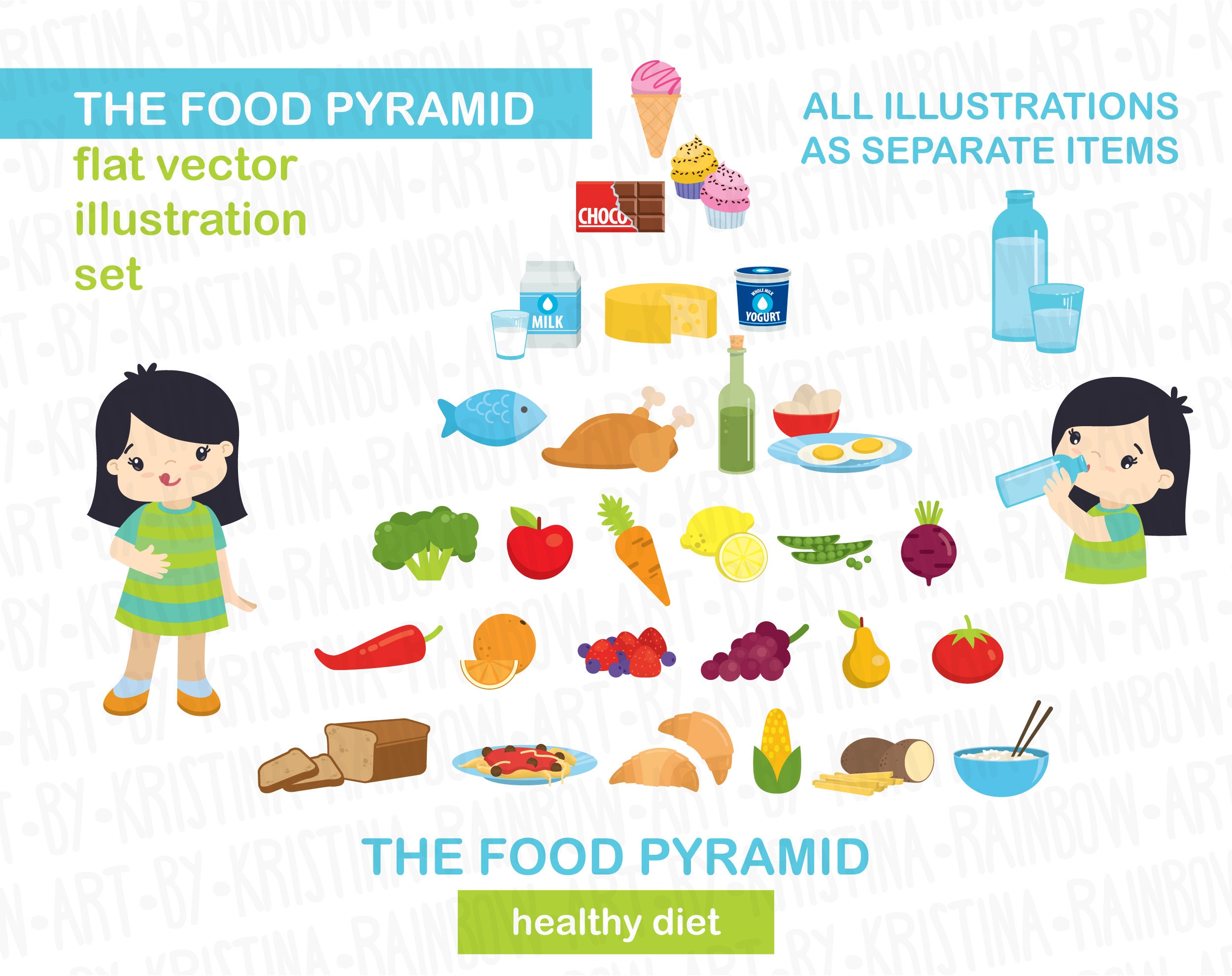 Food Pyramid for Kids Clip Art, Food Groups, Teachers Aid, Diet ...