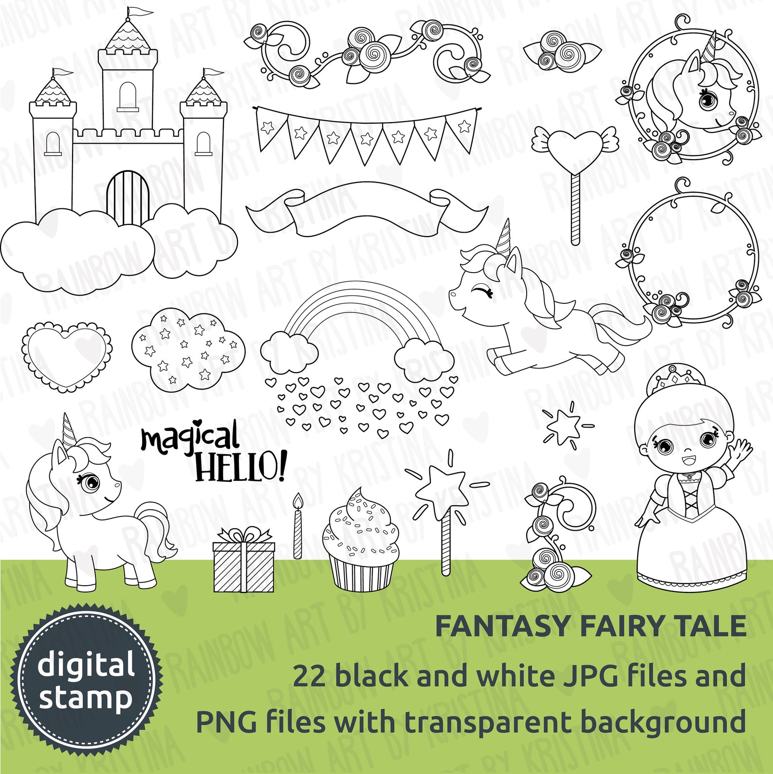 Digital Stamp Cute Fantasy Fairy Tale Clip Art Transparent - Etsy