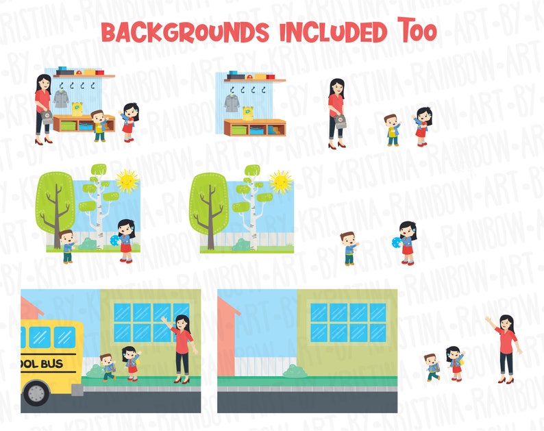 Family Daily Routines Clip Art, Visual Schedule Illustration, Going to ...