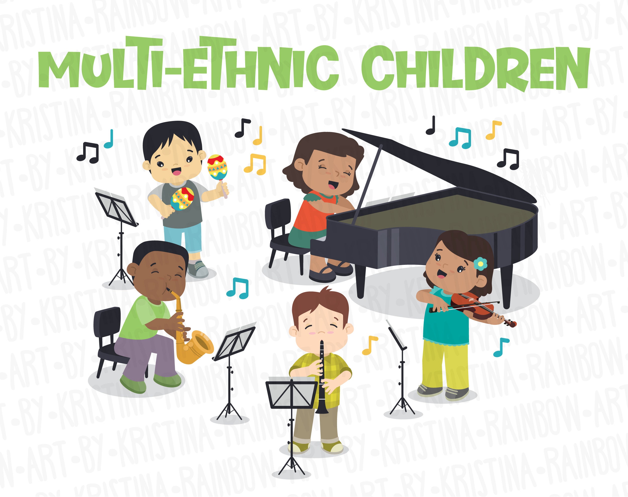 30% Offmega Set Multi-ethnic Children Playing Music Clip Art,bundle Set ...