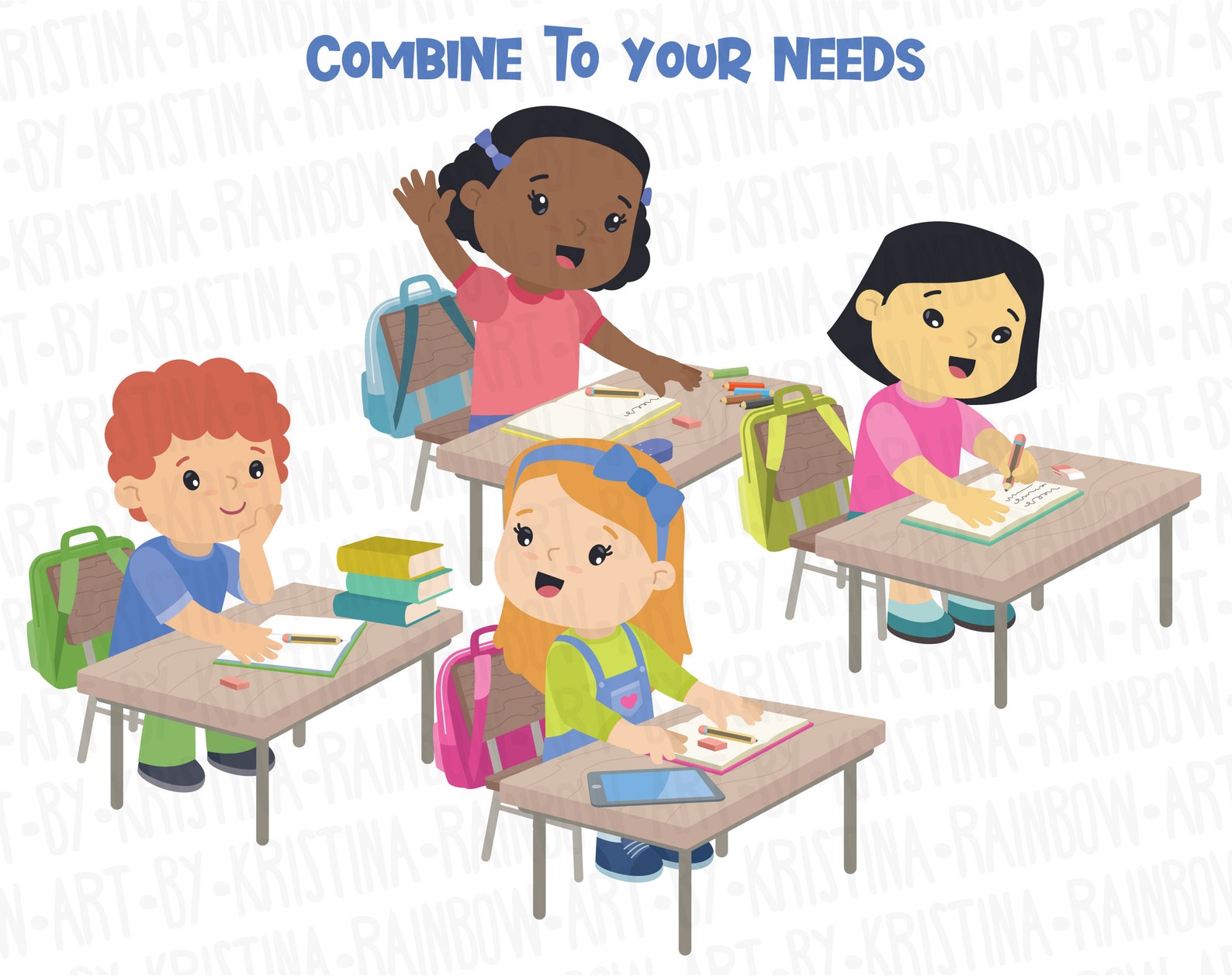 School Children With Face Masks Clip Art, Back to School Clipart ...