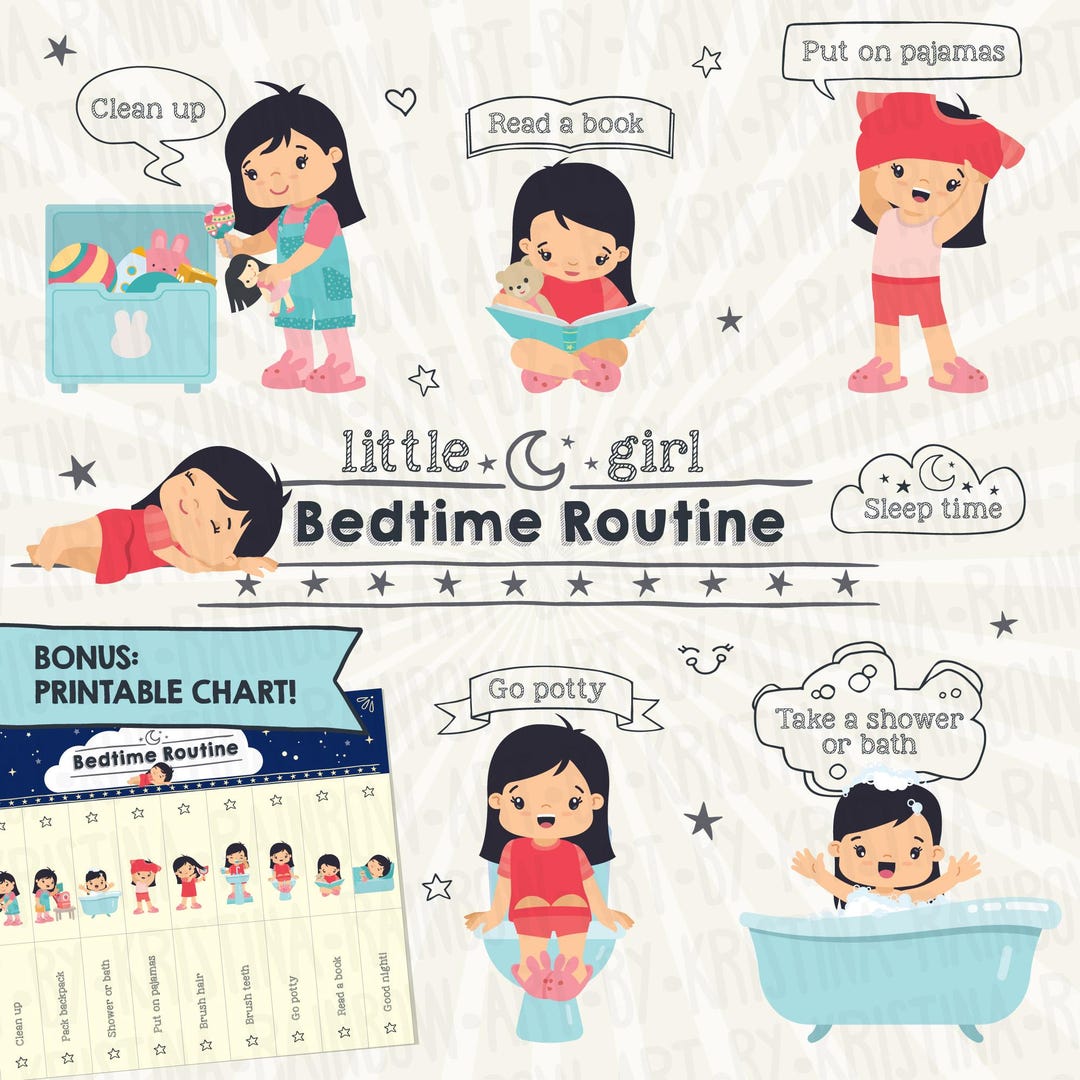 Whimsical Bedtime Routine Clipart for Little Girls, Printable Flip ...