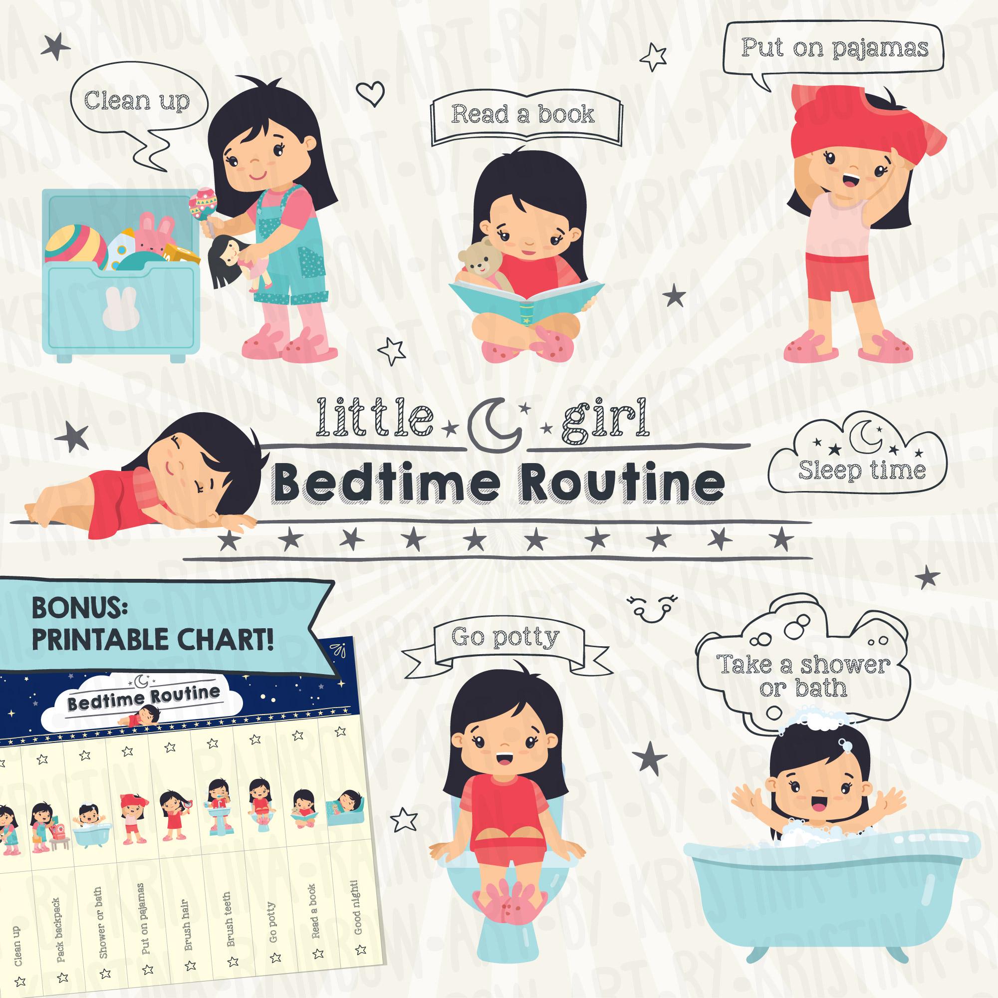 Whimsical Bedtime Routine Clipart for Little Girls, Printable Flip ...