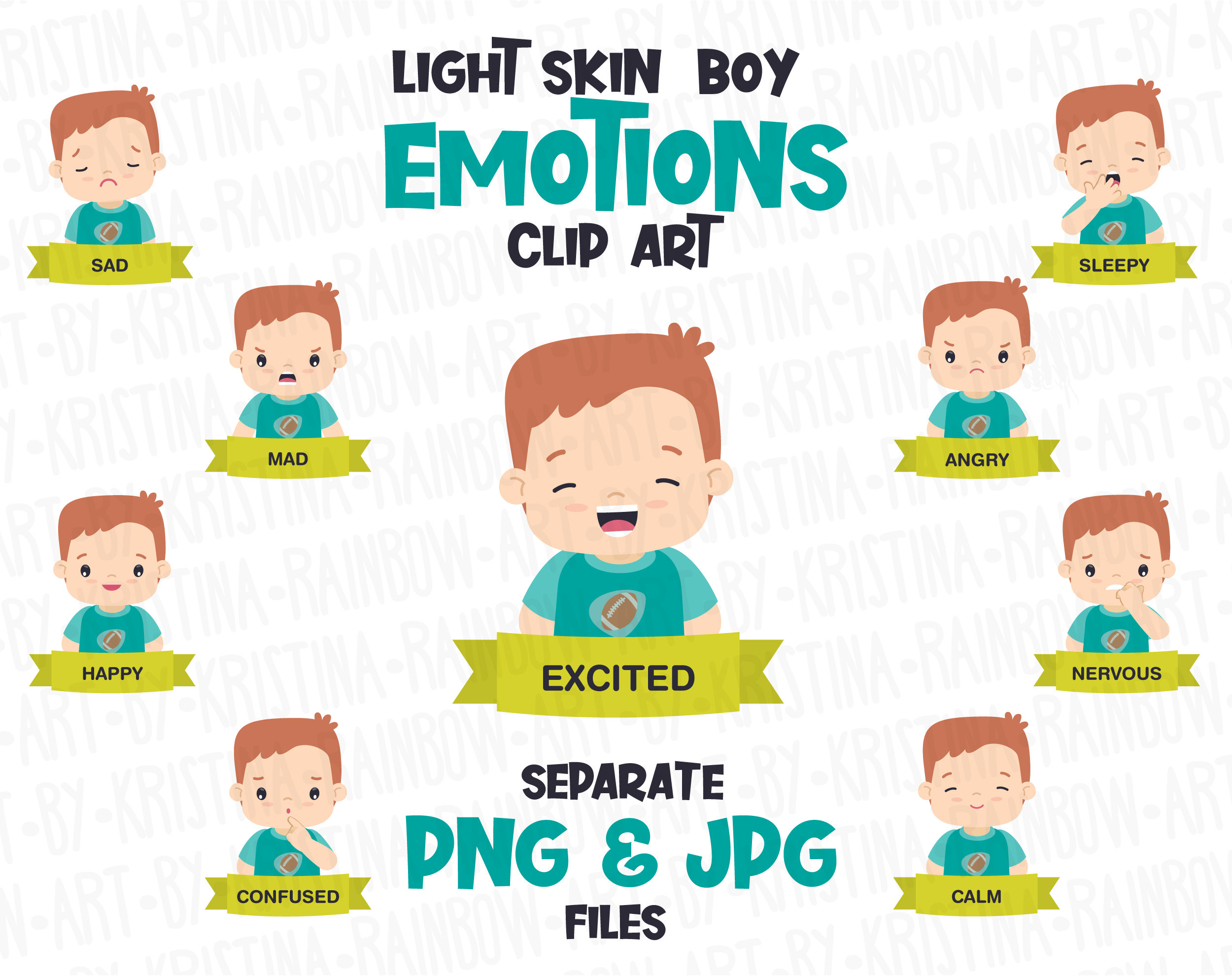 Light Skin Little Boy Emotions Clip Art, Kids Expression, Teachers Aid ...