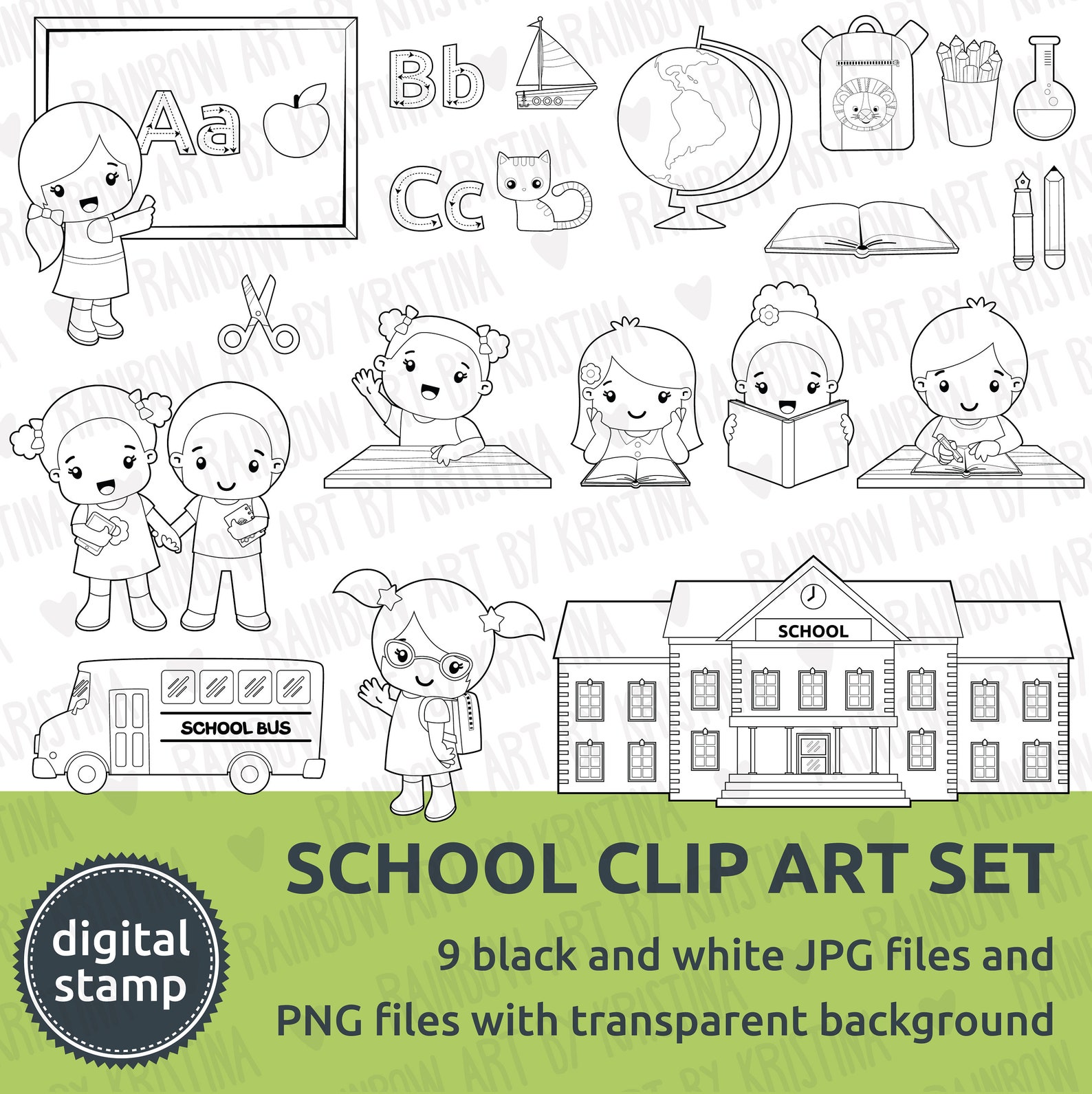 Digital Stamp School Children Black and White Clip Art - Etsy UK