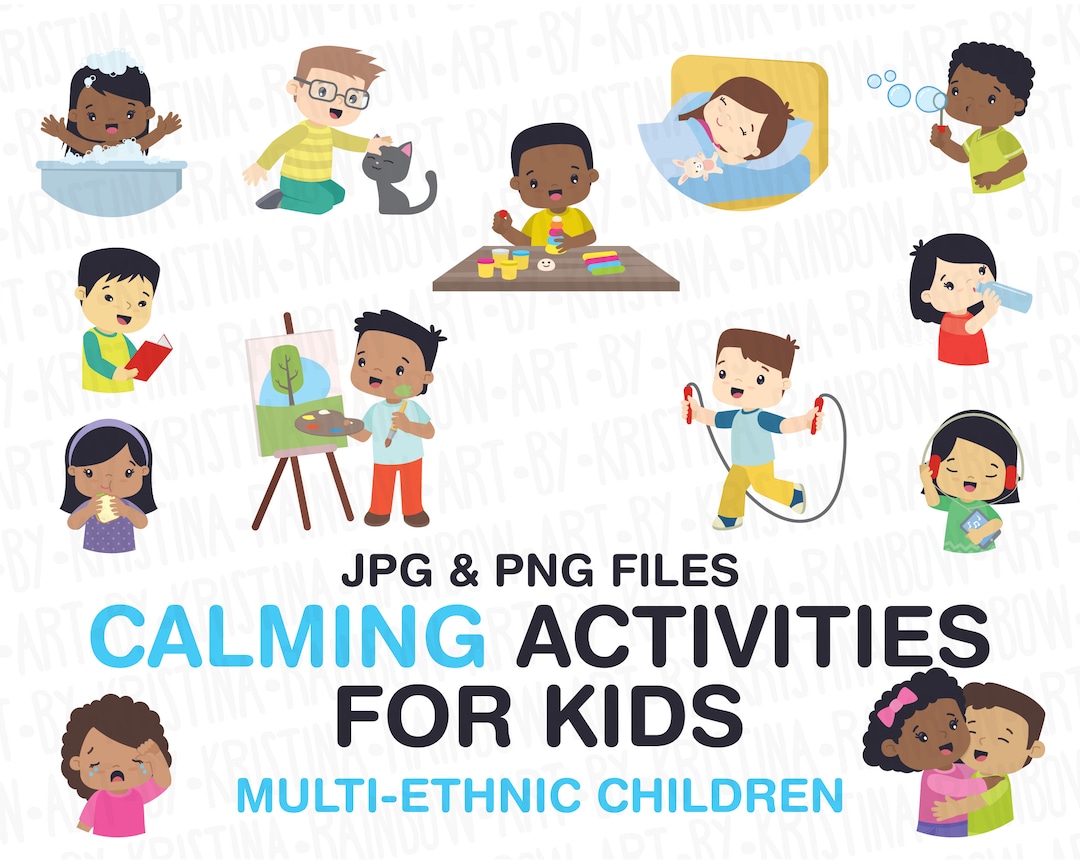 Multi-ethnic Children Calming Activities Clip Art, Calm Down ...