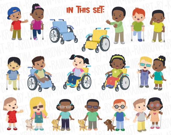 Multi Ethnic Children with Disability Clip Art Caring Kids Children in ...